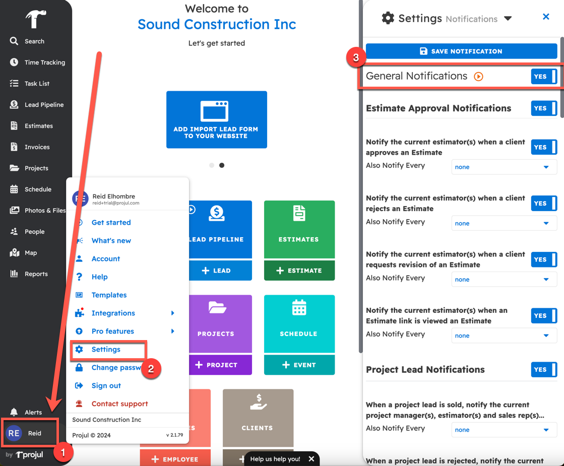 How do Notification settings work? – Projul Knowledge Base