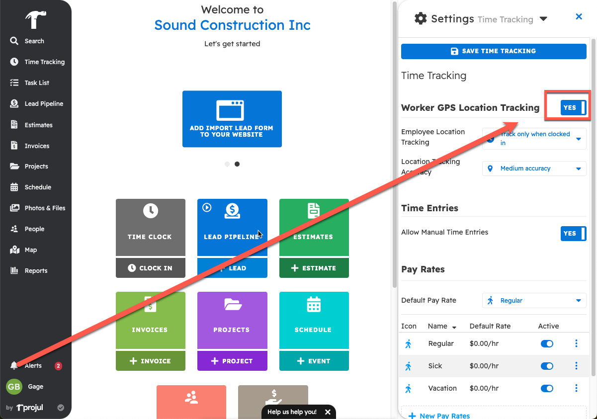 How can I set up location tracking and how does the map in Projul work? – Projul Knowledge Base