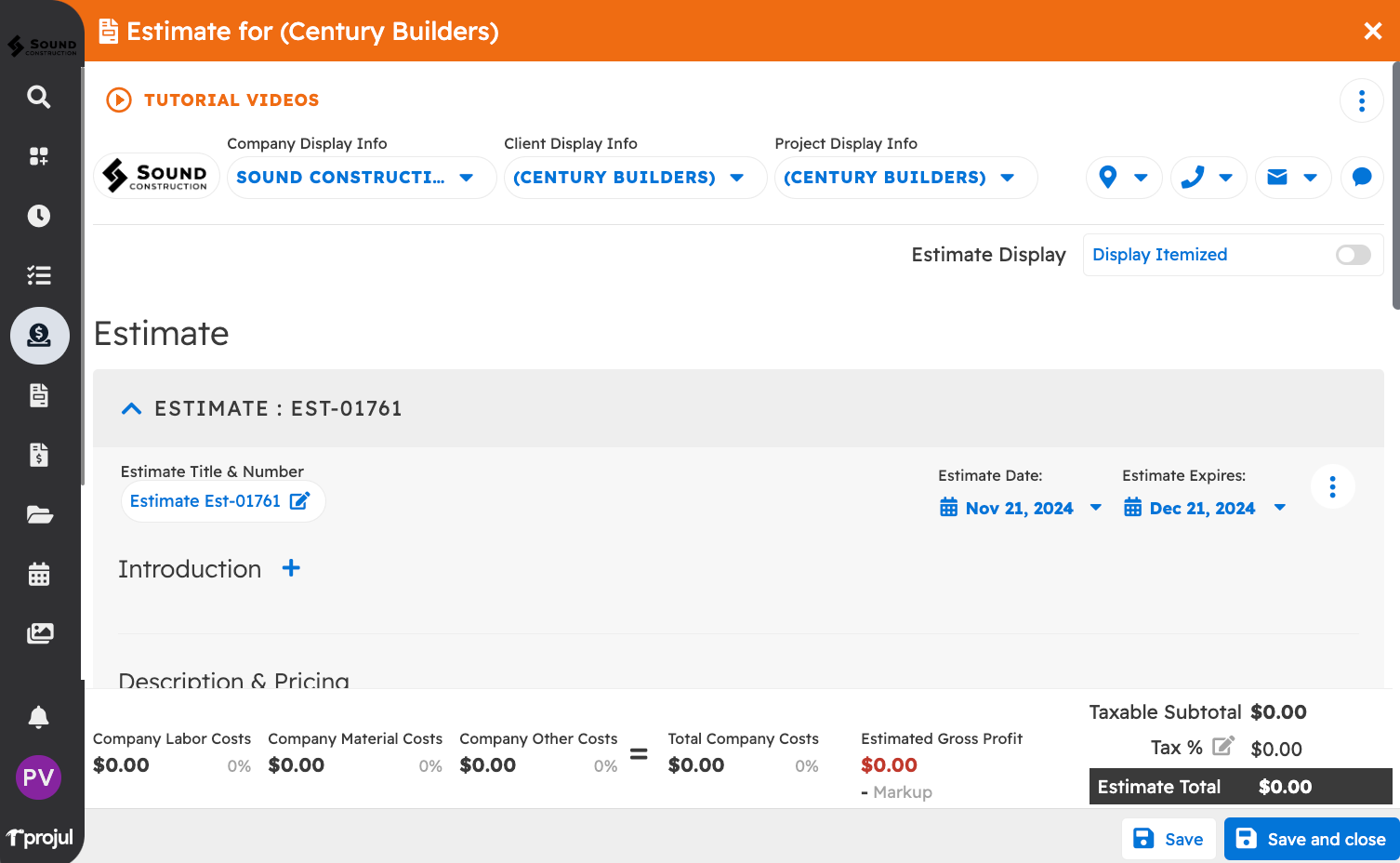 How do I create a new Estimate in Projul? – Projul Knowledge Base