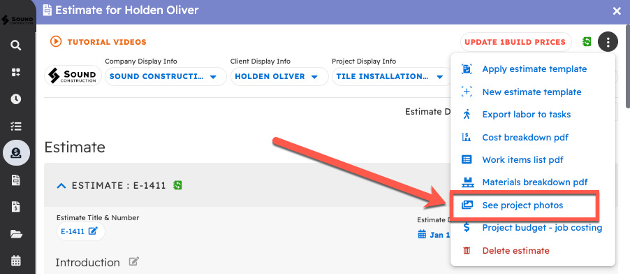 How to access and attach photos to an estimate – Projul Knowledge Base