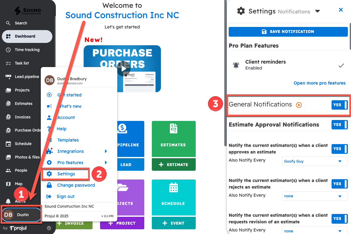 How do Notification settings work? – Projul Knowledge Base