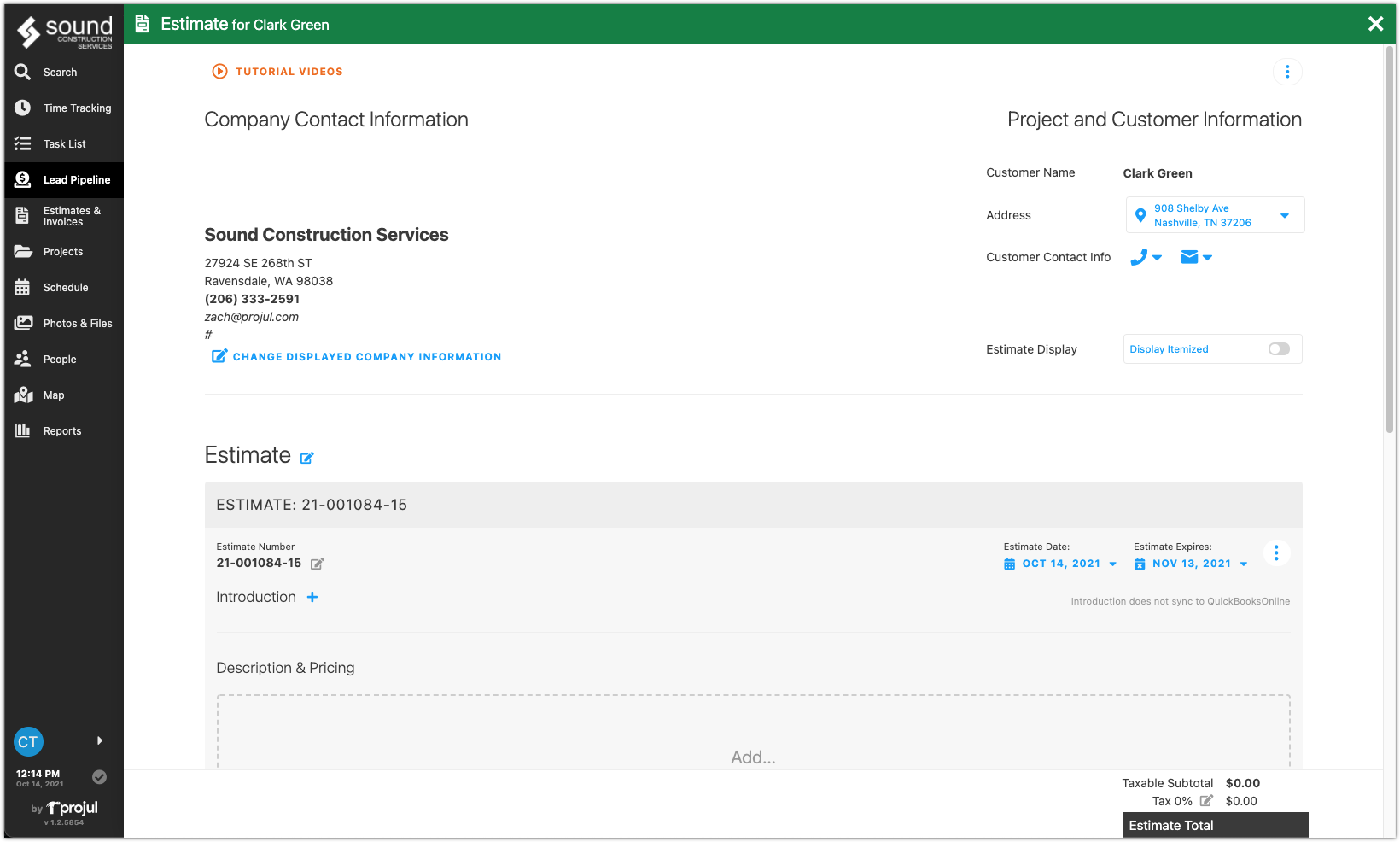How do I create a new Estimate in Projul? – Projul Knowledge Base