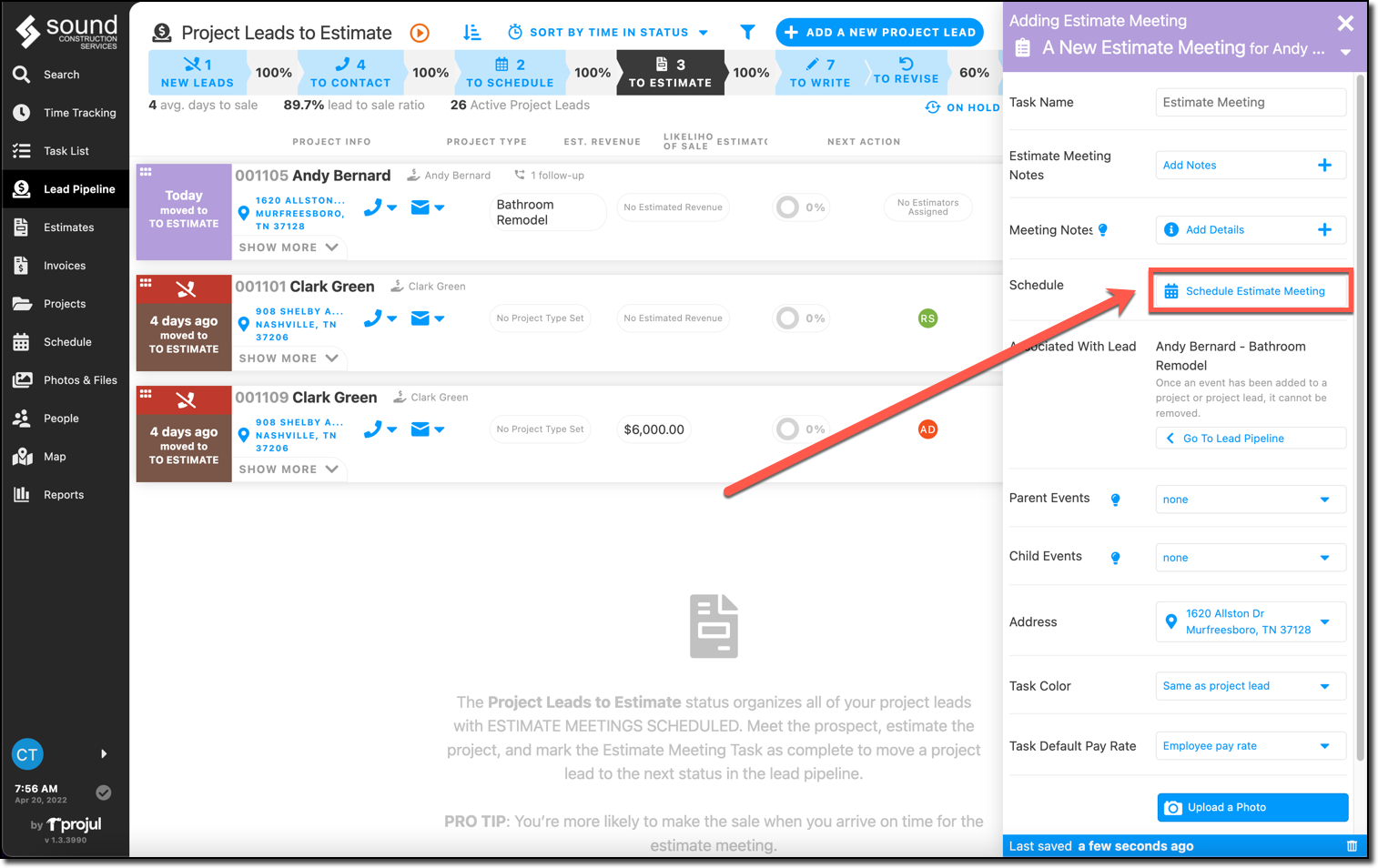 How does the "To Estimate" section function within Projul's Lead Pipeline feature? – Projul ...